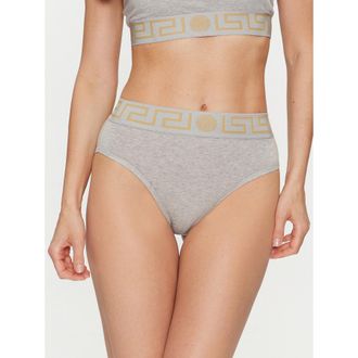 Versace Klassischer Damenslip mit hoher Taille Greca Border AUD01050 Grau