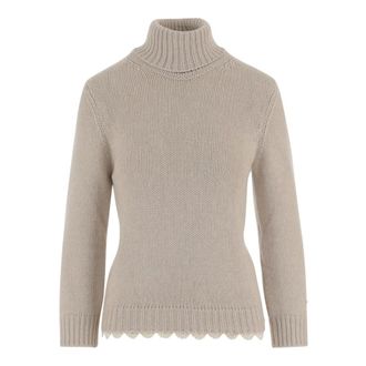 Magda Butrym Femme, Pulls, Beige, Taille: 34 FR Pull en Cachemire &agrave; Col Montant et Ourlet Ondul&eacute;