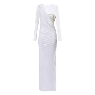 Elisabetta Franchi Femme, Robes, Blanc, Taille: 40 FR Robe de soir&eacute;e en tulle et jersey Red Carpet avec broderies effet crocodile