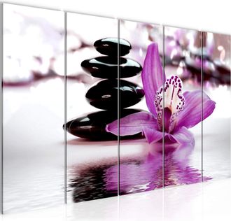 Runa Art Wandbild XXL Blumen Orchidee Wohnzimmer Schlafzimmer 200 x 80 cm Violett 5 Teilig - Made in Germany - 204255b