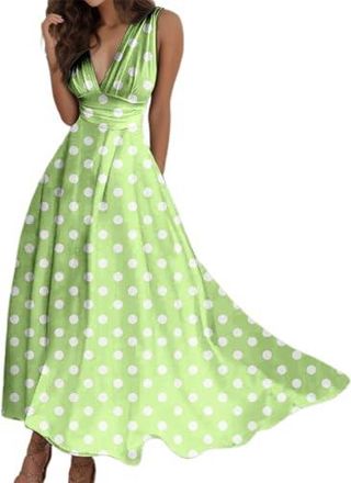 Generic Robe d&eacute;t&eacute; sans manches &agrave; col en V avec poche pour femme - Robe d&eacute;t&eacute; midi &eacute;vas&eacute;e - Robe d&eacute;t&eacute; boh&egrave;me pour les vacances de plage - Robe ample pour les va