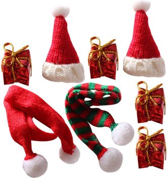 Garneck Teiliges Mini Weihnachtsmützen und Stretch Schals Dekoratives Strickmodell Handgefertigte Weihnachtsdeko für DIY Mini Haus Festliche Tisch und Partyde