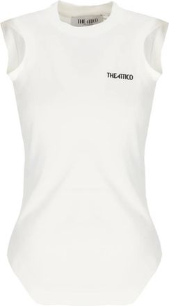 The Attico Femme, Tops, Blanc, Taille: 36 FR Top &agrave; logo brod&eacute;