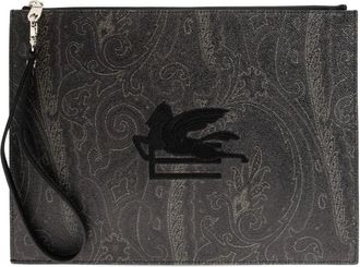Etro Homme, Sacs, Noir, Taille: ONE Size Pochette en cuir &agrave; imprim&eacute; cachemire
