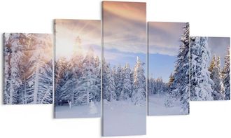 Arttor Bilder auf Leinwand Abenteuer alpen winter schnee Leinwandbild 125x70cm Wandbilder Dekoration Wohnzimmer Schlafzimmer Set 5 teilige Klein Wanddeko Bil