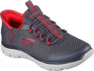 Skechers Summits High Range Sneaker, Charcoal Textile/Synthetic/Red Trim, 34 EU