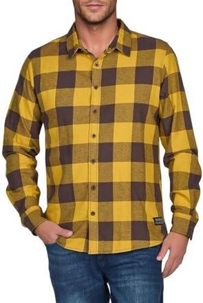 Riverso Chemise de Loisirs RIVArne - Coupe Droite - en Flanelle - Manches Longues - Gris, Marron, Jaune, Rouge, Vert - S - 5XL - 100% Coton - Olive Jaune (104