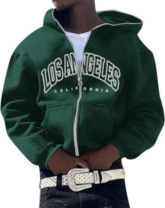 Generic Pull à capuche pour hommes avec graphique Los Angeles Lettres créatives Vintage Décontracté Streetwear Manches longues Vêtements dextérieur avec ferme