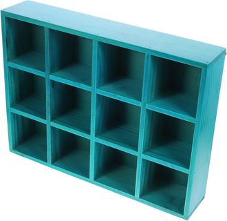 BESTONZON Wandh&auml;ngeregal aus Holz mit 12 F&auml;chern Vintage Blau Kompakt und Stabil Zur Aufbewahrung und Pr&auml;sentation Von Figuren