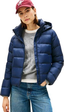 Tommy Hilfiger Damen Steppjacke Down Casual Jacket mit Kapuze, Blau (Dark Night Navy), S