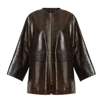 Max Mara Femme, Vestes, Brun, Taille: 34 FR Gambero Leather Jacket