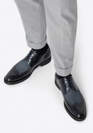 Wittchen Herren-Derbyschuhe aus Leder mit Textileins&auml;tzen, marineblau, Naturleder