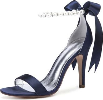 Generic Sandales &Agrave; Talons Hauts Femmes Satin Chaussures De Mari&eacute;e Mariage Dress F&ecirc;te Peep Toe Hauts Talons10.5Cm,Dark Blue,41 EU