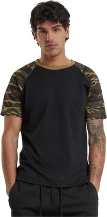Urban Classics Herren Raglan Contrast Tee - Slim Fit T-Shirt mit Kontrastärmeln, Rundhalsausschnitt, sportlicher Look, weicher Baumwollmix, Basic Style,Blk/Woodcamo,