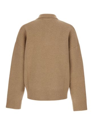 Ami Mens Wool Blend Polo Sweater Beige Top