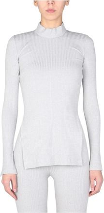 Helmut Lang Femme, Pulls, Gris, Taille: 40 FR Haut &agrave; Manches Longues et Col Montant C&ocirc;tel&eacute;