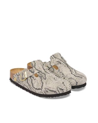 Birkenstock Womens Clogs Boston Suede Oyster Grey Leather Sandal
