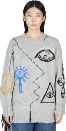 Stella McCartney Femme, Pulls, Gris, Taille: 40 FR Folklore Embroidery Sweater
