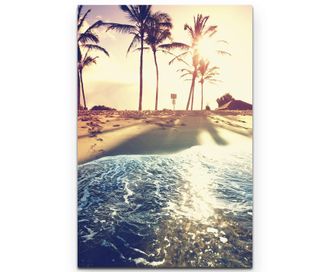 Paul Sinus Art Leinwandbilder | Bilder Leinwand 90x60cm Tropischer Strand mit Palmen