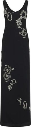 Dries Van Noten Femme, Robes, Noir, Taille: 38 FR Crepe Long Embroidered Dress