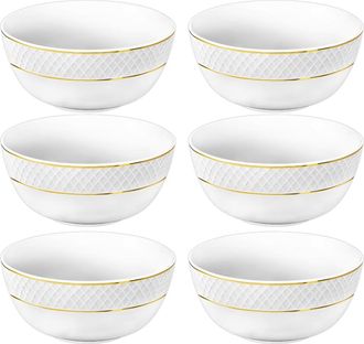 Wilmax England Wilmax - Salatschalen - 6 Stück - Ø 14cm - Porzellan - Weißer Schüssel - Schale mit Goldmuster - 600 ML - Für Snacks, Salat - Elegant und Kratzfest - 