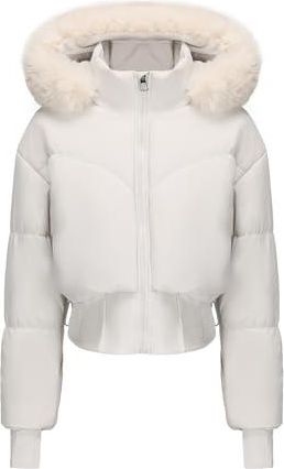 Generic Veste &agrave; capuche avec bordure en fausse fourrure pour femme - Chaud et matelass&eacute; - Manteau dhiver court l&eacute;ger, blanc, XXL