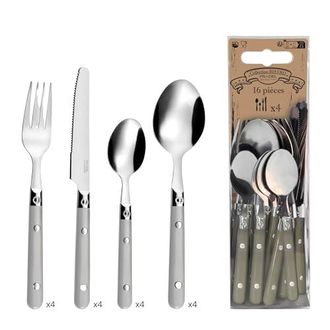 Amefa PRADEL ESSENTIEL - Tube triangle avec 16 couverts de table pour 4 personnes - Saxo - Acier inoxydable 18/0, Finition Standard - Gris