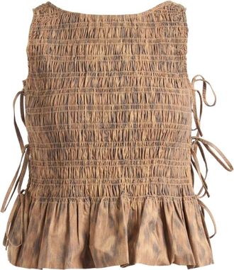 Ganni Femme, Tops, Brun, Taille: 38 FR Smocked Scoopback Top