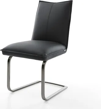 DELIFE Freischwinger Lelio-Flex Echt-Leder Schwarz Freischwinger flach Graphit Taschenfederkern, Esszimmerst&uuml;hle