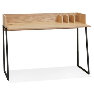 Alterego Bureau droit design SALMON en bois finition naturelle et m&eacute;tal noir