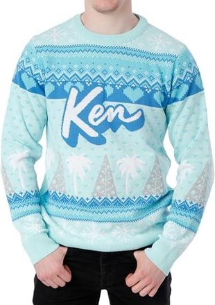 BARBIE Pull de Noël Ken | Sweat de Noël | Pulls de Noël pour Hommes | Bleu | XL