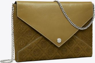 Tory Burch Damen T Monogram Suede Envelope Chain Pouch