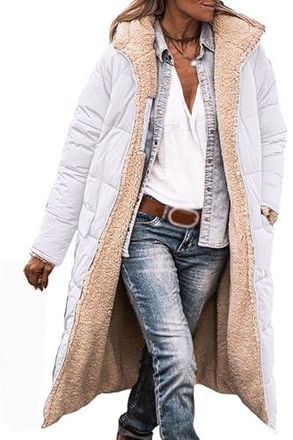 Generic Manteaux dhiver pour femmes, vestes longues doubl&eacute;es en polaire, vestes doubl&eacute;es en sherpa tendance 2025 avec capuche, parka r&eacute;versible et poches chau