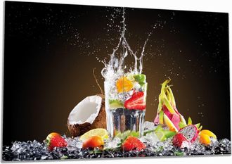 Wallario Herdabdeckplatte/Spritzschutz aus Glas, 2-teilig, 80x52cm, f&uuml;r Ceran- und Induktionsherde, Tropische Fr&uuml;chte in einem erfrischenden Drink