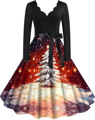 Generic HUIFUAO Robe de Noël pour femme - Costume de Père Noël amusant - Grande taille - Col en V - Manches longues - Robe de Noël pour fête, cocktail, soirée