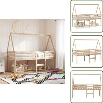 vidaXL Hochbett mit Dach 75x190 cm Massivholz Kiefer - Kinderbett - Hochbett - Holzbett - Kiefernholzbett - Jugendzimmer