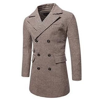 Generic Trench Coat Homme,Homme Anoraks Mens Anoraks - Trench Coat Automne/Hiver double boutonnage plaid vestes en laine grande taille manches longues Titre p