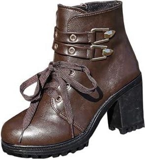 Generic Bottines &agrave; talons pour femme - Confortables et &eacute;l&eacute;gantes - Style britannique - Fermeture &eacute;clair lat&eacute;rale - Antid&eacute;rapantes - Classiques - Lacets - Pour