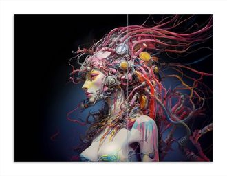 Wallario Herdabdeckplatte/Spritzschutz aus Glas, 2-teilig, 70x52cm mit 13 mm hohen Füßen, für Ceran- und Induktionsherde, Kriegerin der Zukunft