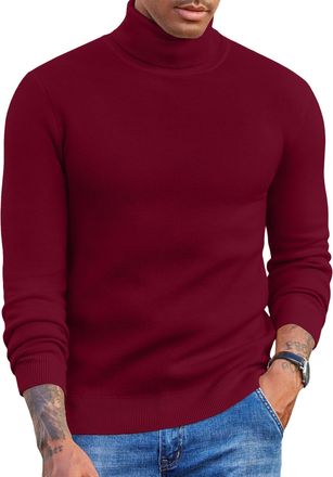 Coofandy Rollkragenpullover Herren Pullover Turtleneck Fleece Pullover Warm Strickpullover Slim Fit Winterpullover Arbeitpullover Winter Langarmshirt Weinrot 3
