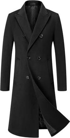 AlltheMen Manteau Homme Hiver Trench Coat Chaud Laine Parka Pardessus Col Rever Couleur Unie Caban Business Noir L