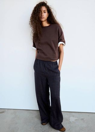 Mango Pantalon droit &agrave; carreaux bleu - Femme - XS - MANGO