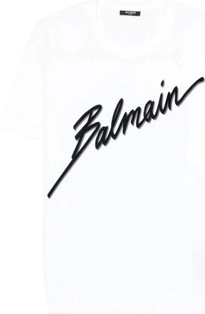 Balmain Homme, Tops, Blanc, Taille: XL Lettre Flocked T-shirt