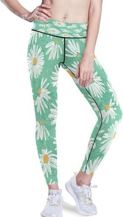 HMZXZ Pantalon de yoga taille haute pour femme, pantalon d&eacute;t&eacute; marguerite pour gym, entra&icirc;nement, course &agrave; pied, leggings de yoga pour femmes fleurs de print
