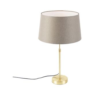 QAZQA Tischlampe Gold / Messing mit Leinenschirm Taupe 35 cm - Parte
