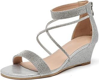 Dadawen Sandales Compensées Femme Escarpins Classiques Sandale à Talon Compensé Eté Argent 41
