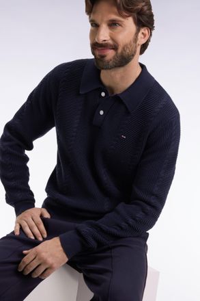 Eden Park Pull &Agrave; Col Polo Bleu En Coton Marine