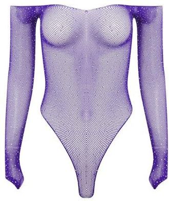 Generic YUJIEBB Justaucorps extensible &agrave; manches longues en r&eacute;sille avec strass brillants pour femme, violet, Taille unique
