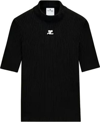 Courr&egrave;ges Femme, Pulls, Noir, Taille: 38 FR Reedition Short Sleeves Rib Knit Sweater