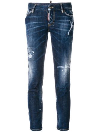 Dsquared2 jean skinny &agrave; effet us&eacute; - Bleu